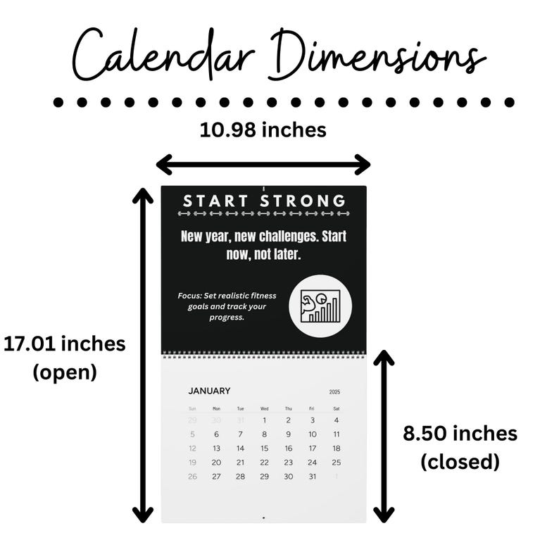 2025 Workout Wall Calendar, Motivational Quotes, Minimalist Black and ...