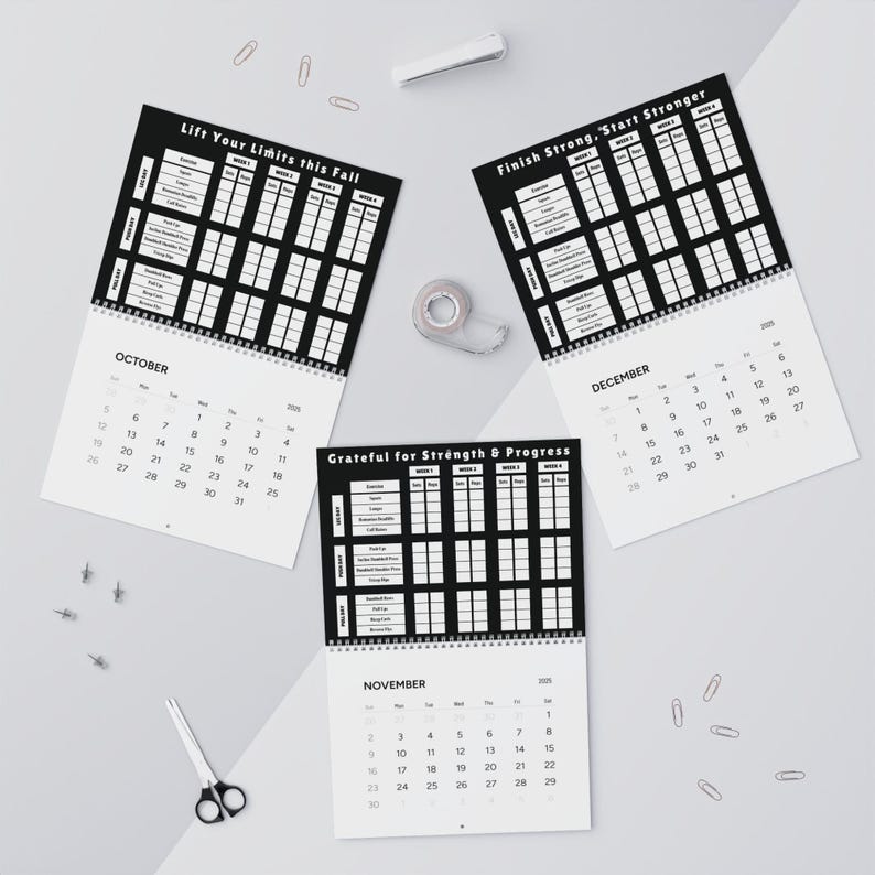 2025 Workout Wall Calendar, Fitness Planner & Exercise Tracker, Black ...