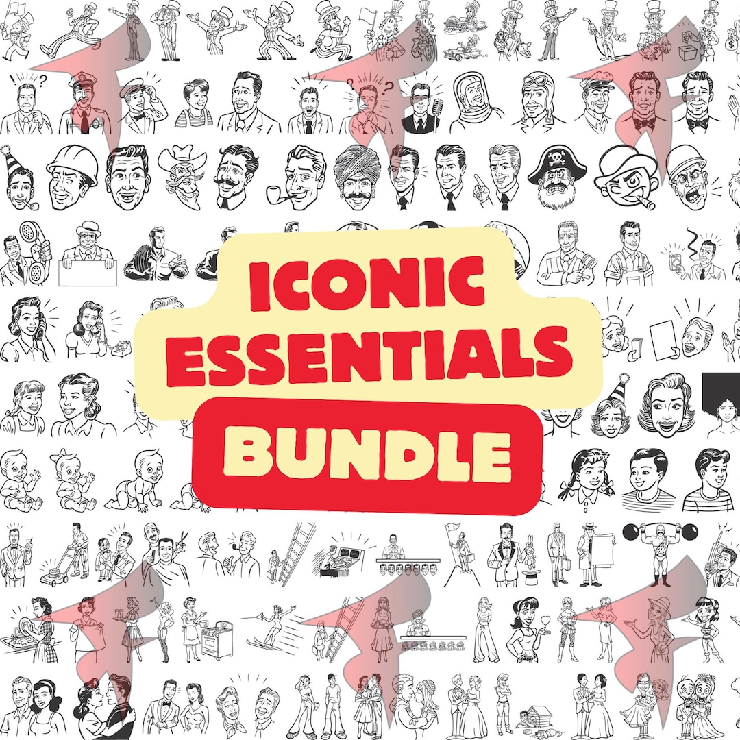 SVG Vector Clipart Bundle, Vintage Cartoon Characters, Hand-drawn ...