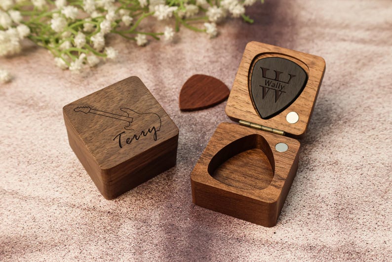 Personalized Wooden Guitar Pick Box, Custom Guitar Pick Rack, Wooden ...