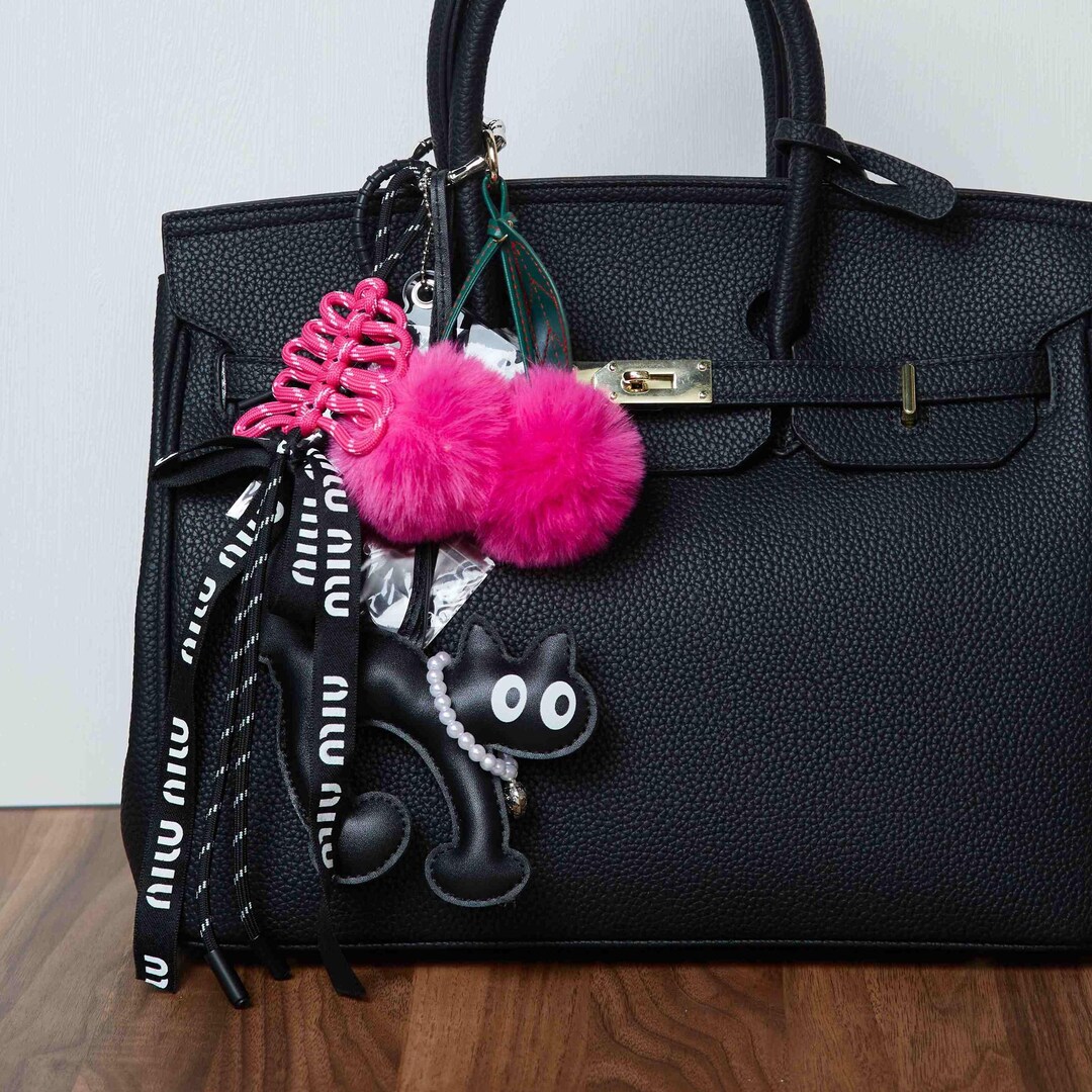 Cute Cat Bag Charm With Pink Cherry Christmas Tree Tie Unique Bag Charm ...