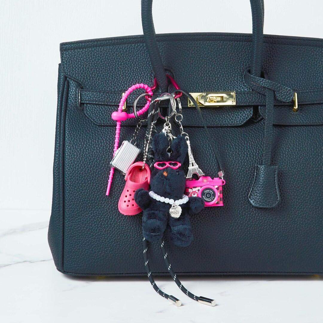 Cute Travel Bag Charm Hot Pink Purse Charm Chain Plush Bunny Handbag ...