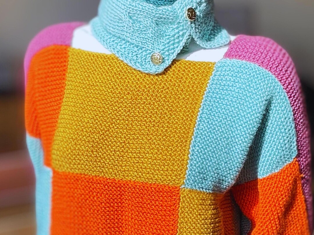 Patchwork Knitted Sweater : Colorful Oversized Pullover for Cold Days ...