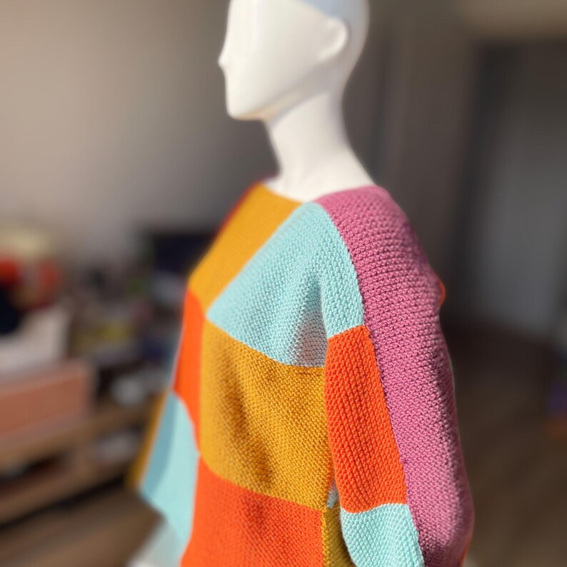 Patchwork Knitted Sweater : Colorful Oversized Pullover for Cold Days ...