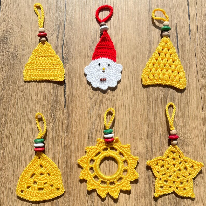Handmade Crochet Christmas Ornaments: Set of 12 Santa Snowflake Star ...