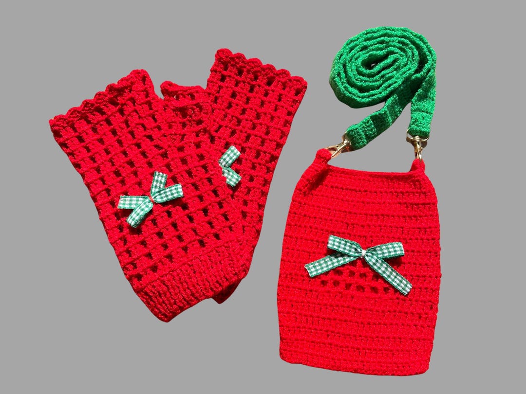 Charming Red Crochet Holiday Bag & Gloves Set - Holiday Accessories ...
