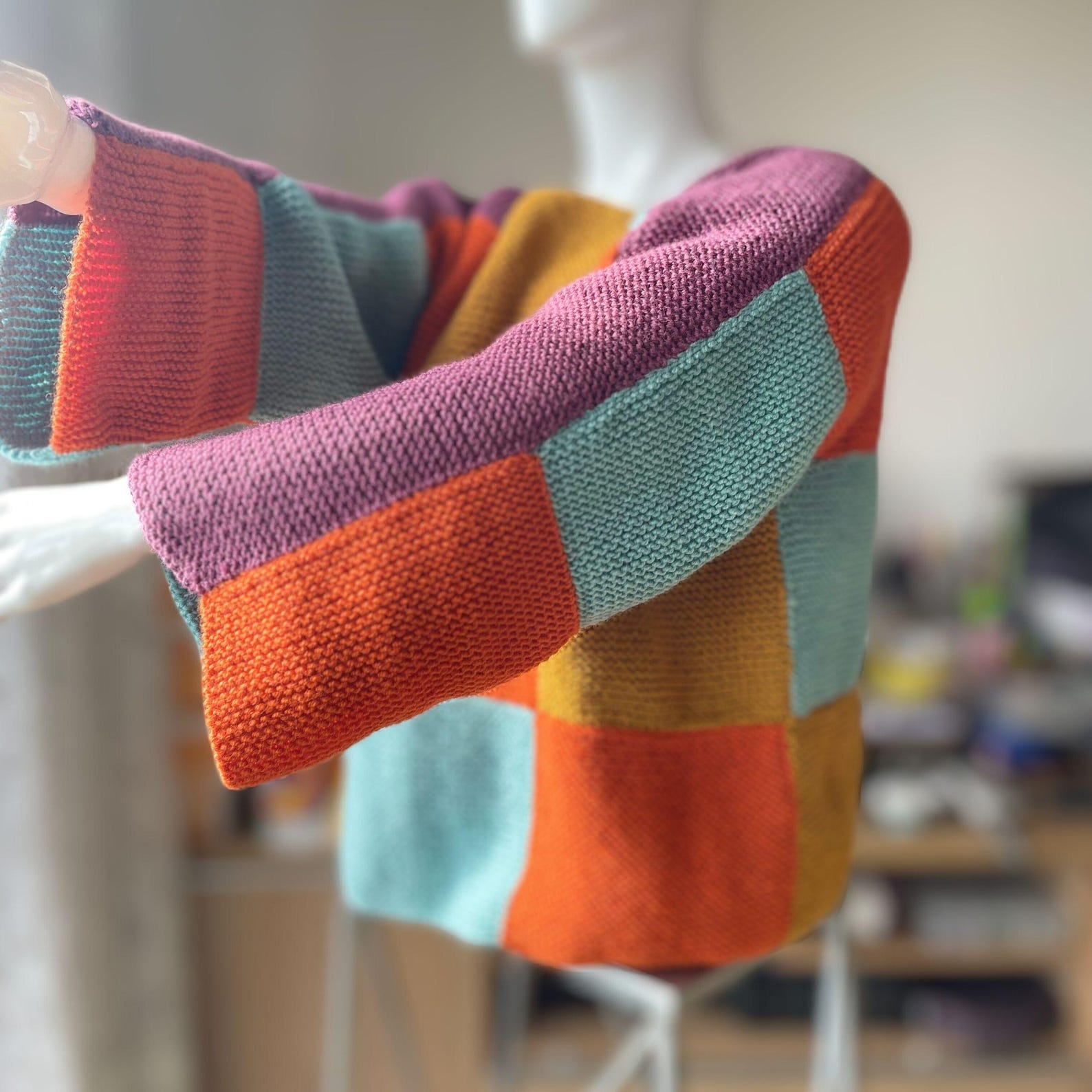 Patchwork Knitted Sweater : Colorful Oversized Pullover for Cold Days ...