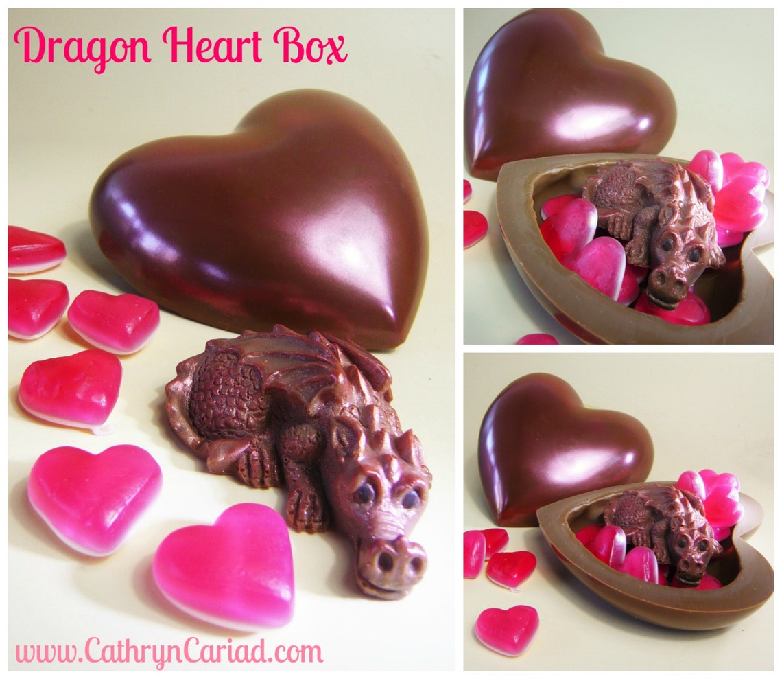 Chocolate Dragon Heart Box Contains Solid Choc Dragon and | Etsy