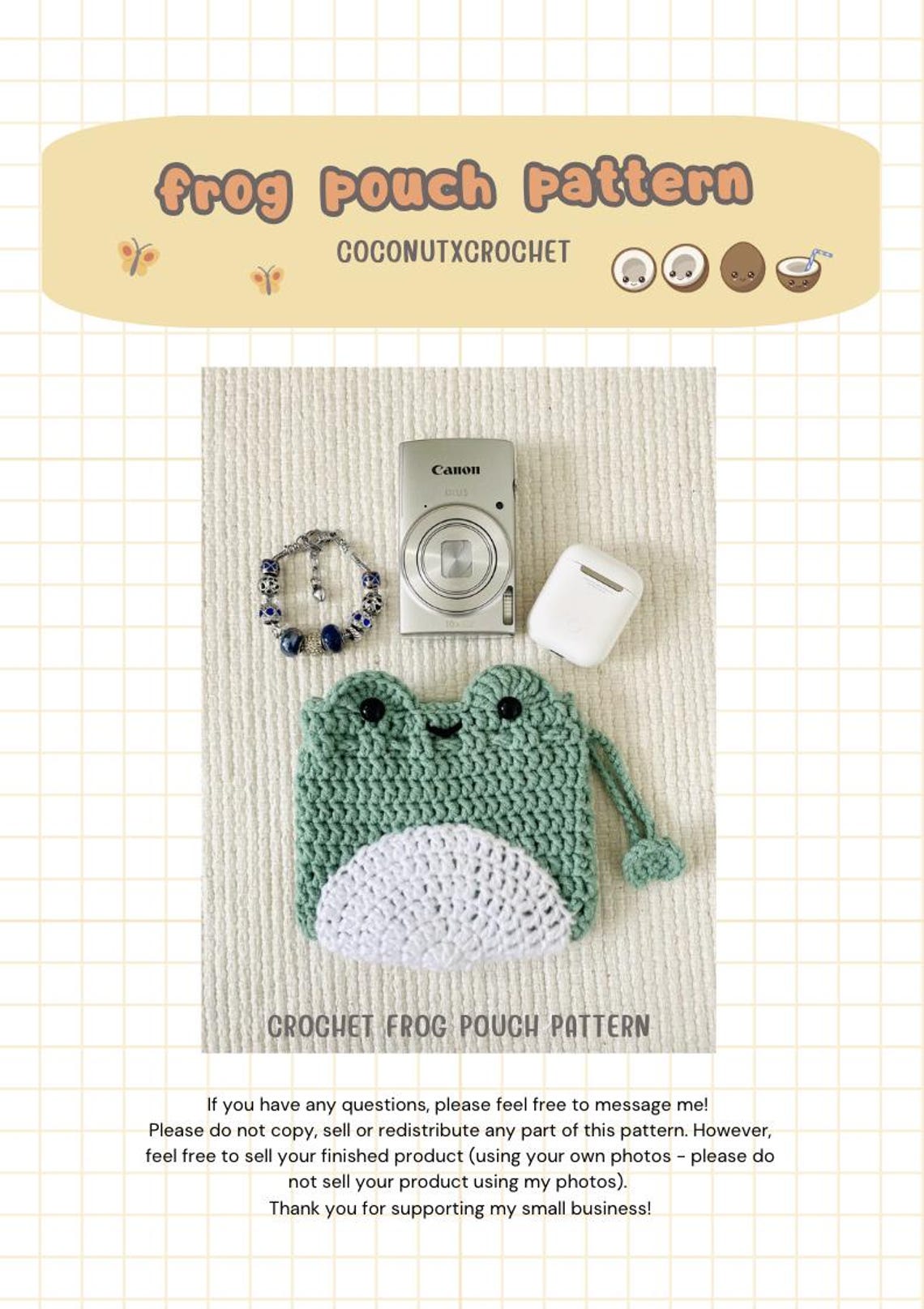 PATTERN: Crochet Frog Pouch Lilypad Cute Froggy Green and White Pattern ...