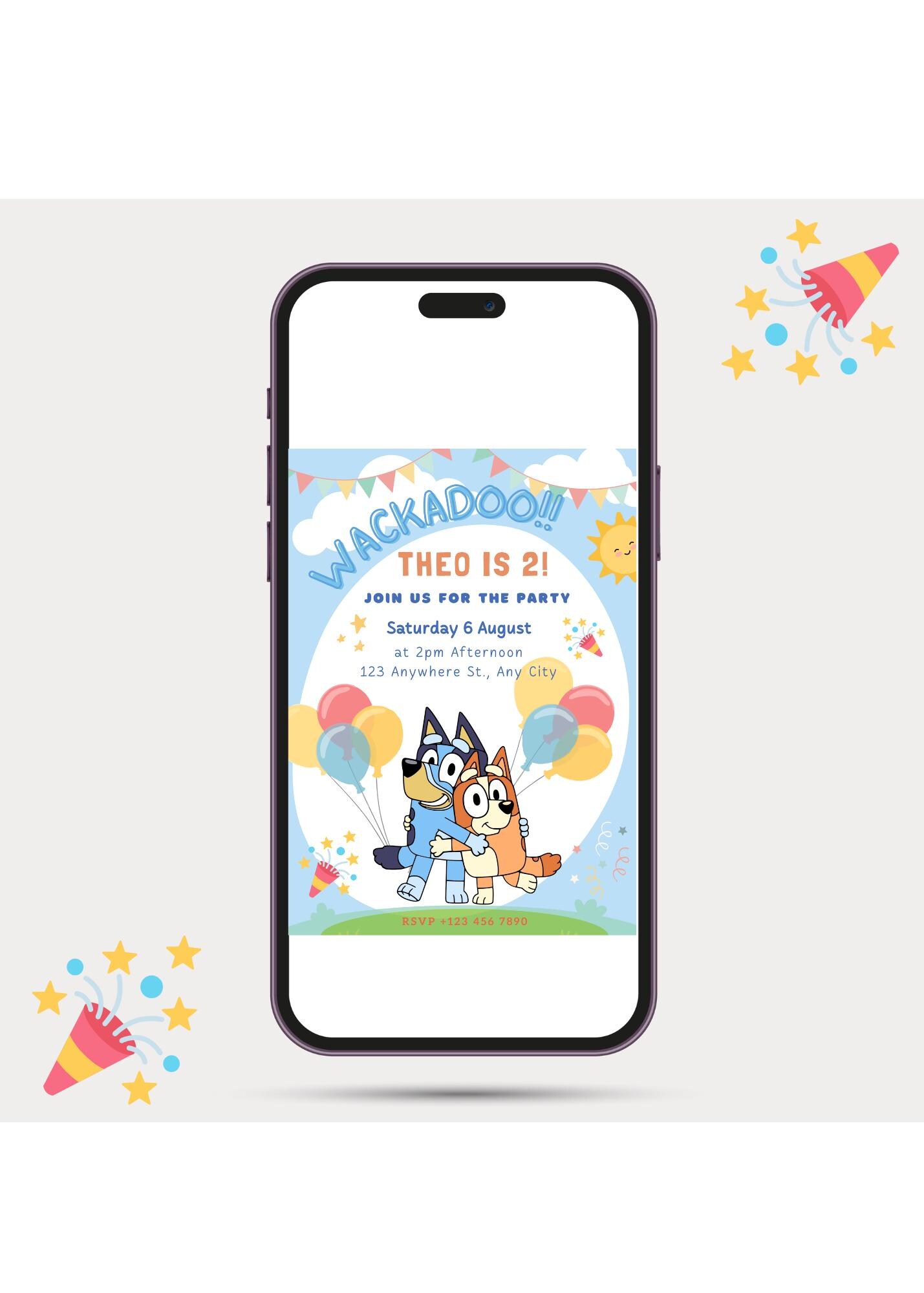 Bluey Birthday Party Digital Invitation Template Plus Free Facebook ...