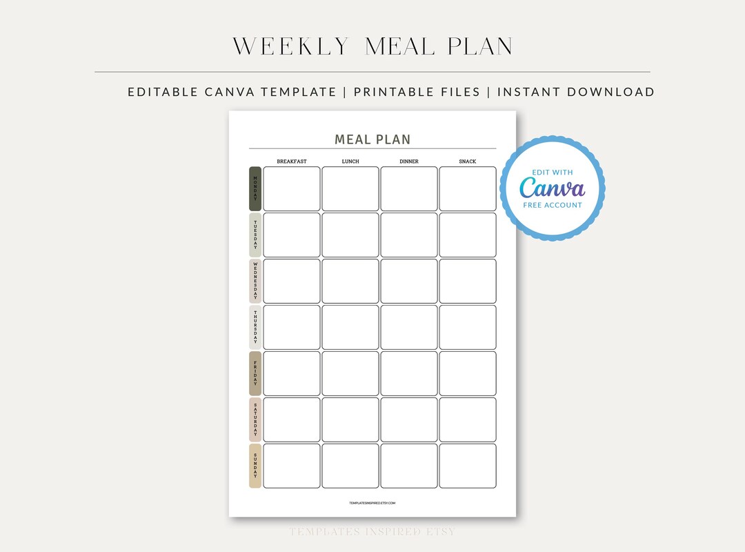 Printable Weekly Meal Plan Template, Chart List Meal Plan Printable ...