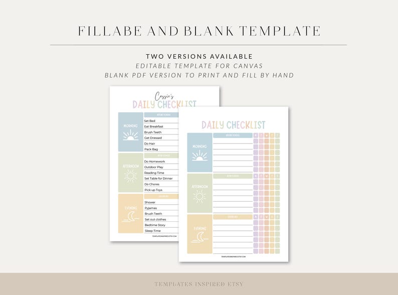 Editable Kids Checklist Daily, Printable Routine Chart Kids Daily ...