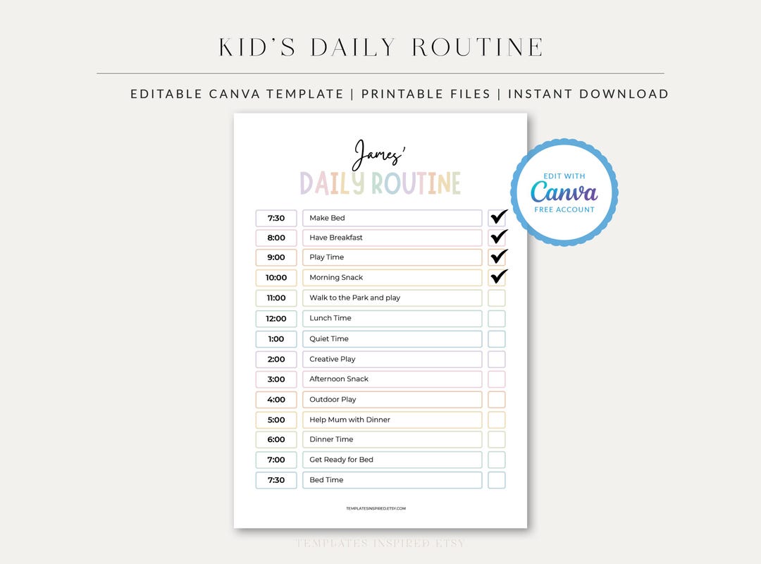 Editable Daily Routine Kid, Kids Daily Schedule Printable, Daily ...