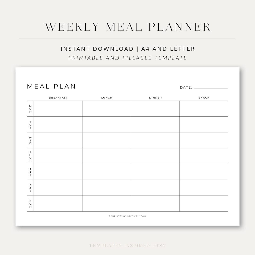 Week Meal Planner Editable Template, Digital Menu Planning Printable ...