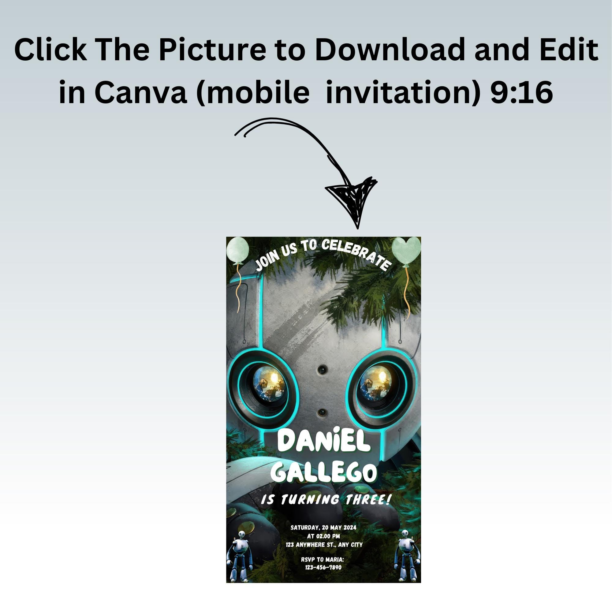 Dark Wild Robot With Baloon Birthday Invitation Card and Mobile ...