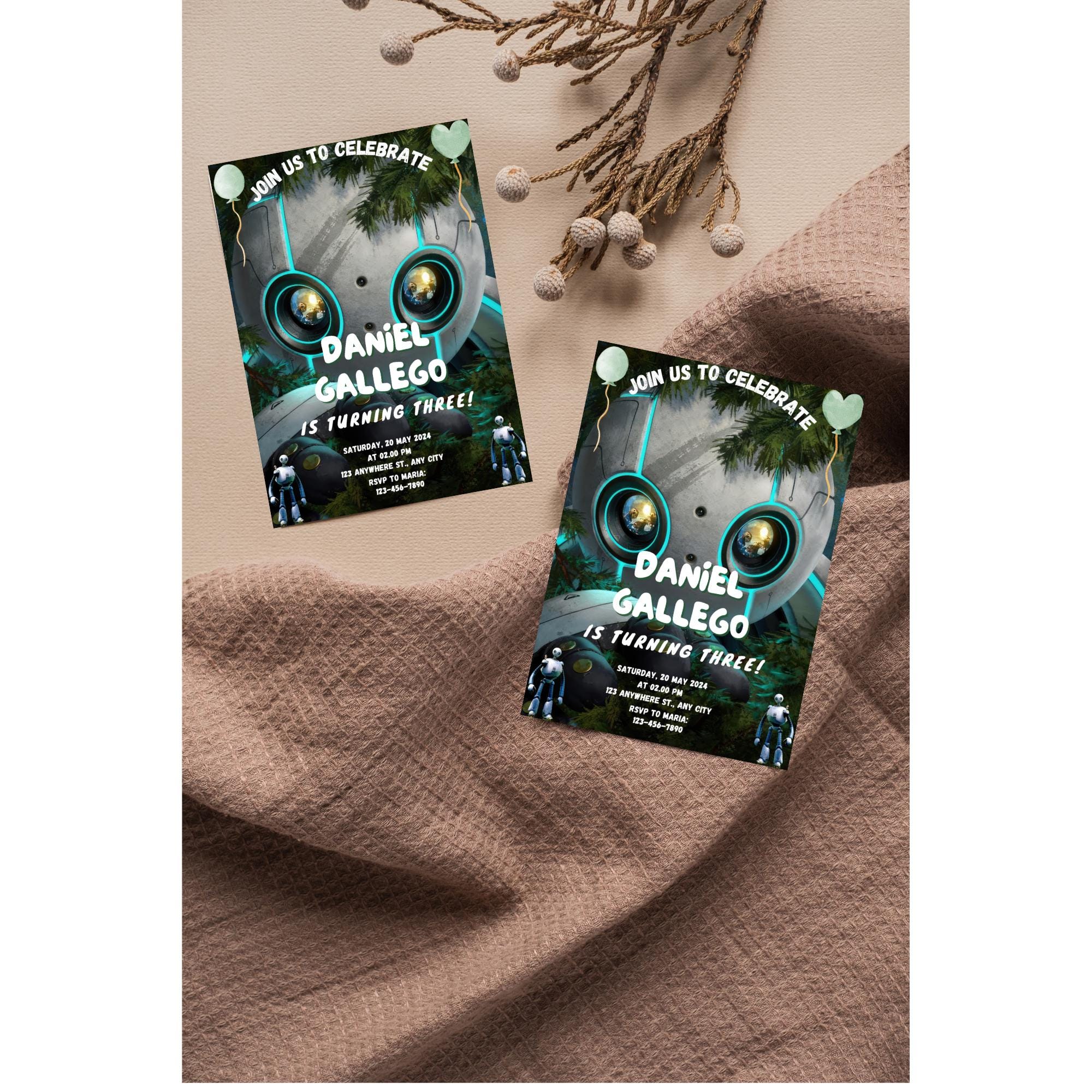 Dark Wild Robot With Baloon Birthday Invitation Card and Mobile ...