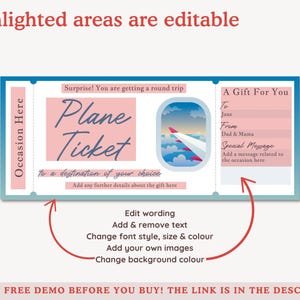 Editable Plane Ticket Gift Voucher Template, Printable Surprise Flight ...