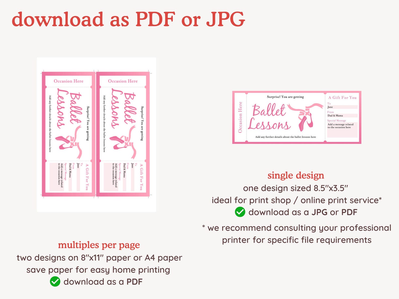 Editable Ballet Lessons Gift Voucher Template, Ballet Classes Printable ...