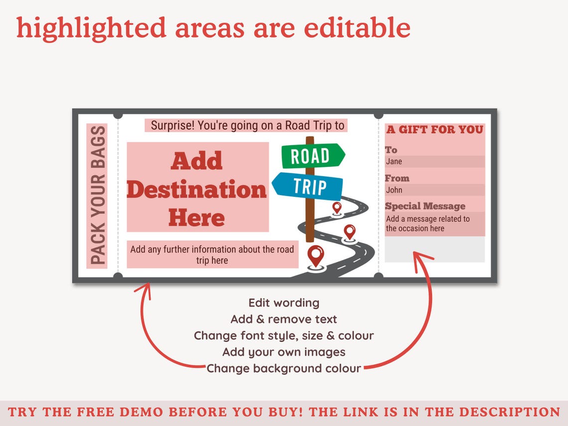 Editable Road Trip Gift Voucher Template, Printable Weekend Getaway ...