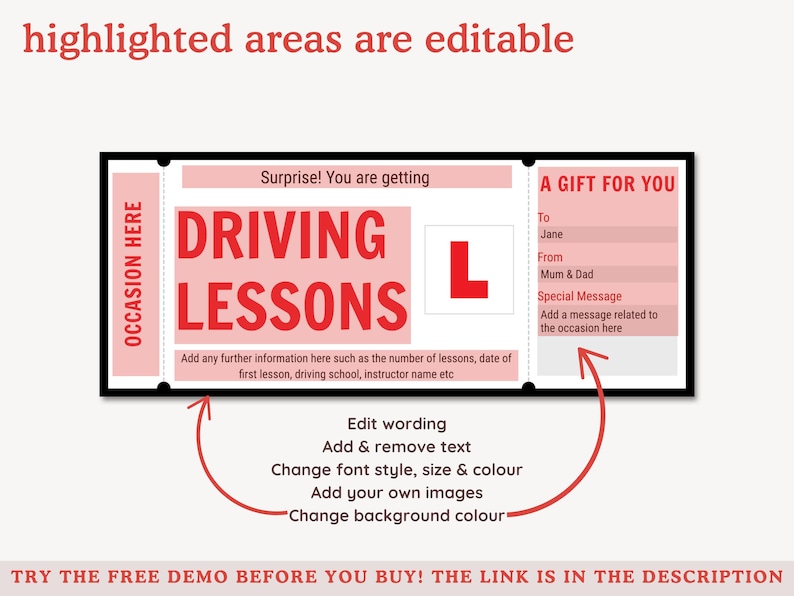 Editable Driving Lessons Gift Voucher Template, Printable Learner ...