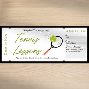 Editable Tennis Lessons Gift Voucher Template, Printable Gift Ticket ...