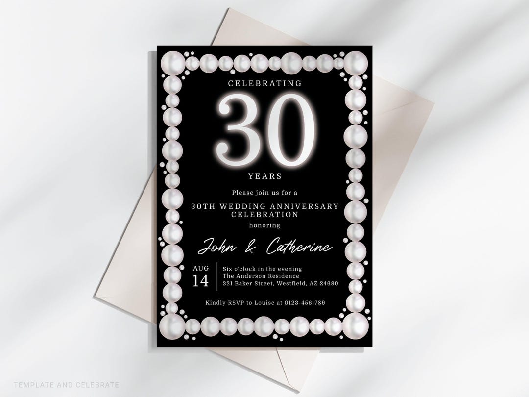 Editable 30th Anniversary Invitation Template, Printable 30th Wedding ...