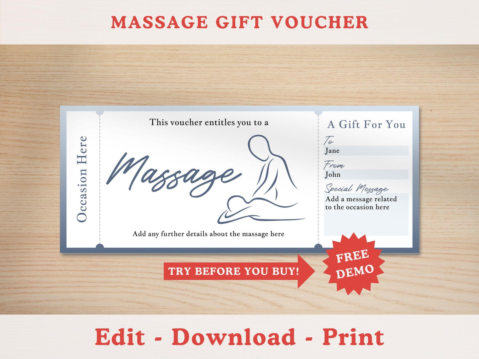 Editable Massage Gift Voucher Template, Body Massage Printable Gift ...