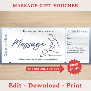 Editable Massage Gift Voucher Template, Body Massage Printable Gift ...