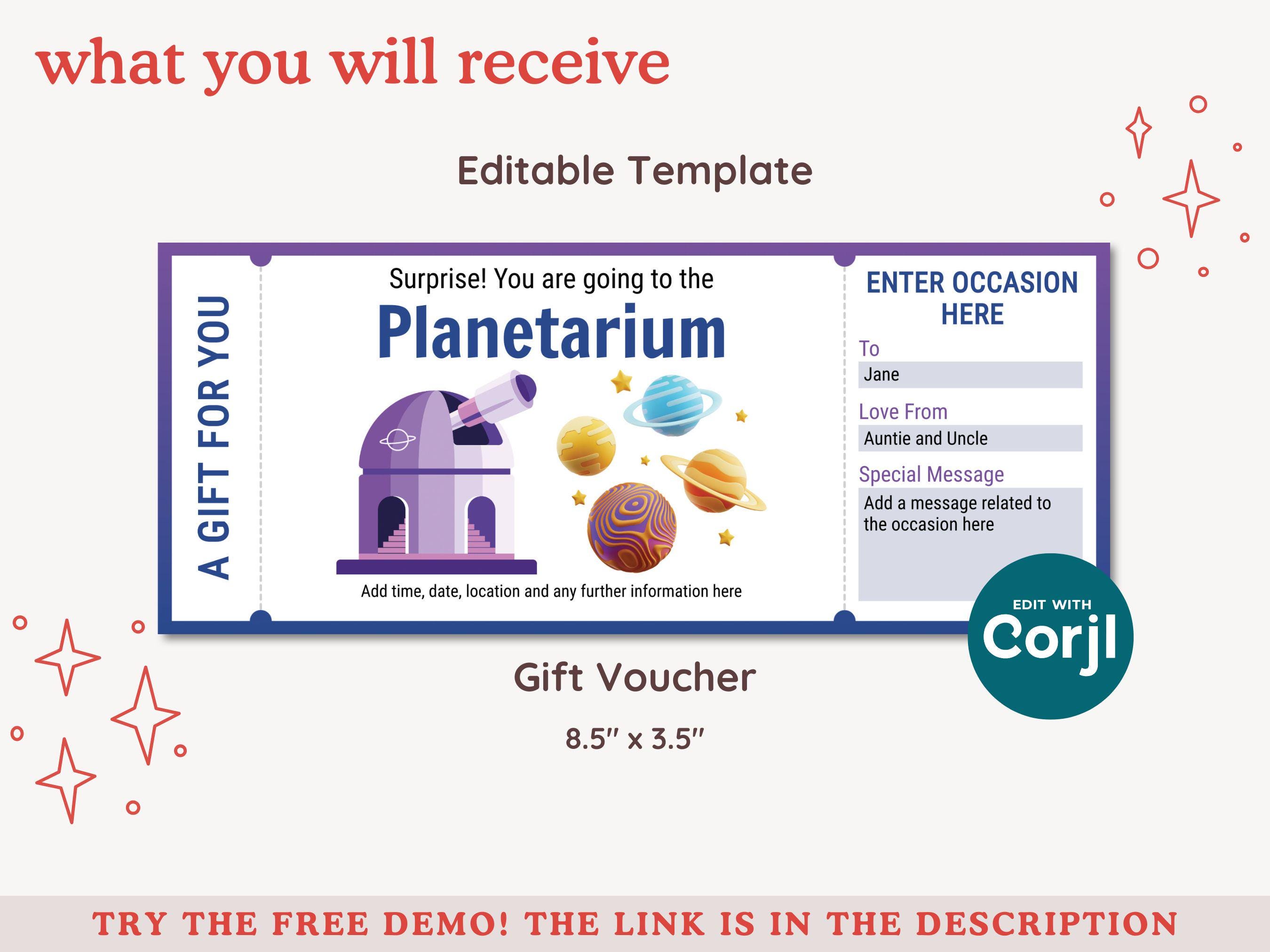 Editable Planetarium Gift Voucher Template, Observatory Space Museum ...