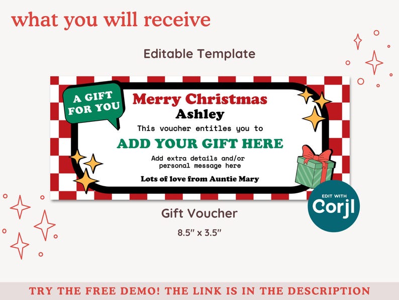 Editable Christmas Gift Voucher Template, Printable Gift Voucher Ticket ...