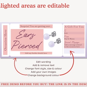 Editable Ears Pierced Gift Voucher Template, Ear Piercing Printable ...