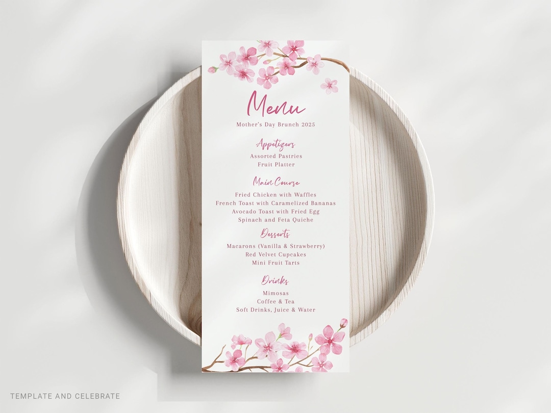 Editable Cherry Blossom Menu, Sakura Printable Menu Template, Brunch ...