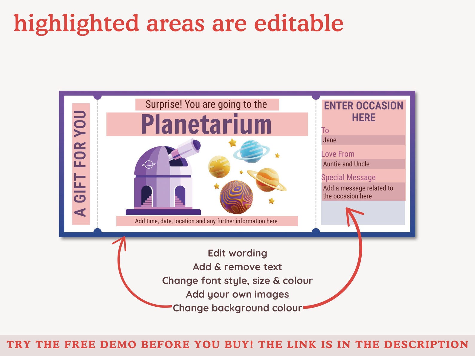 Editable Planetarium Gift Voucher Template, Observatory Space Museum ...