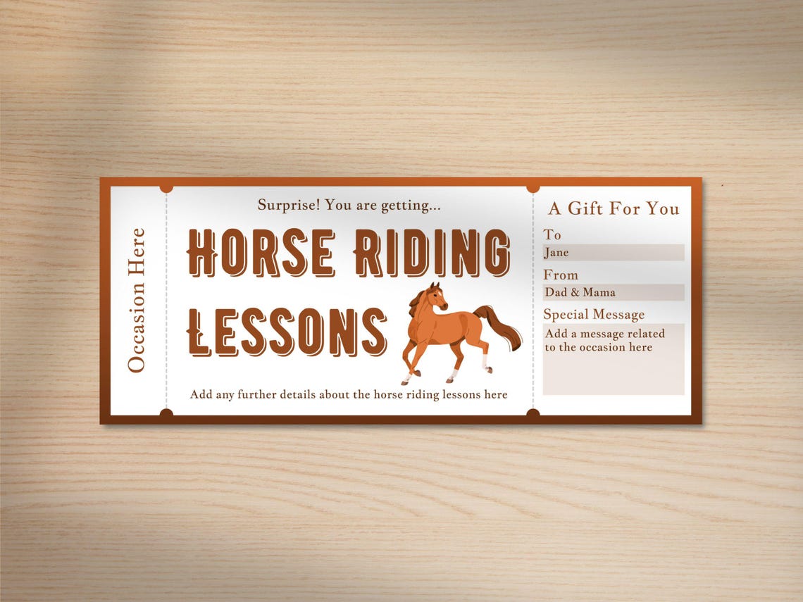 Editable Horse Riding Lessons Lessons Gift Voucher Template, Printable ...