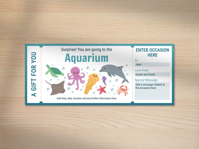 Editable Aquarium Gift Voucher Template, Aquarium Printable Gift Ticket ...
