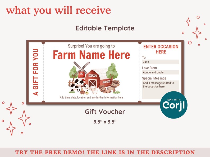 Editable Farm Gift Voucher Template, Petting Farm Printable Gift Ticket ...