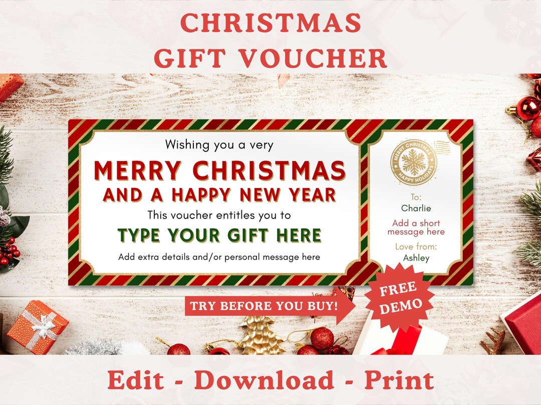 Editable Christmas Gift Voucher Template, Printable Gift Voucher Ticket ...