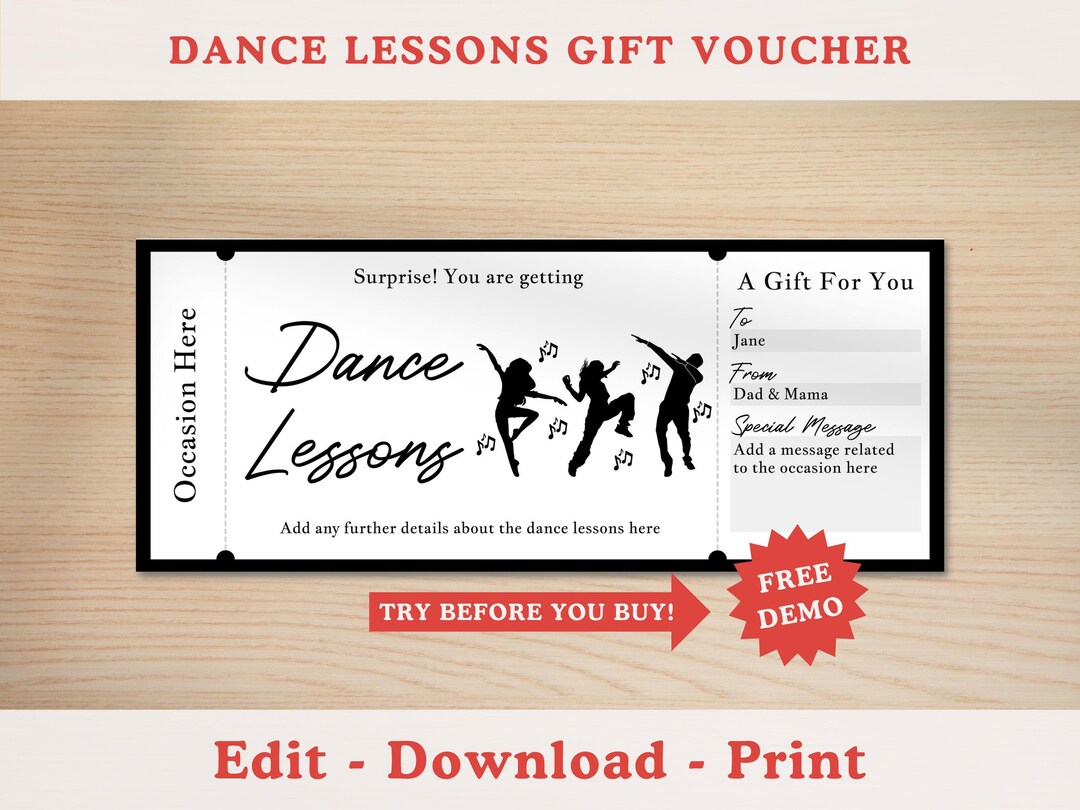 Editable Dance Lessons Gift Voucher Template, Dance Classes Printable ...