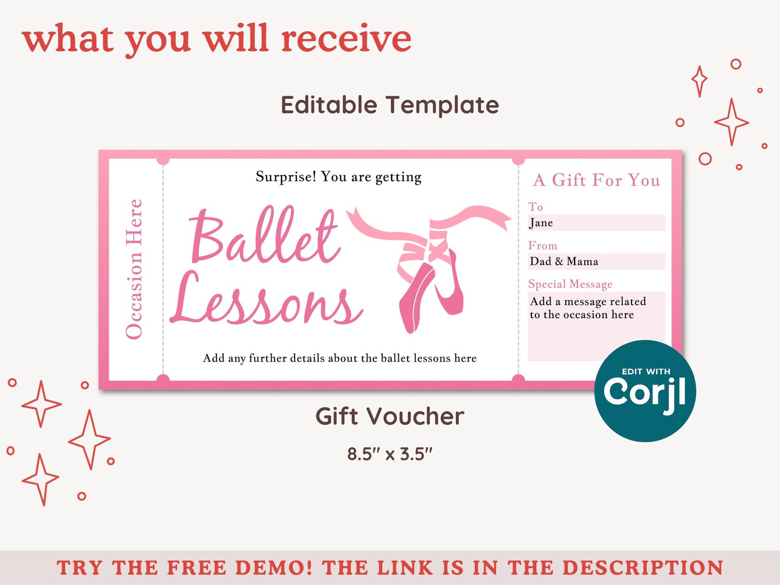Editable Ballet Lessons Gift Voucher Template, Ballet Classes Printable ...