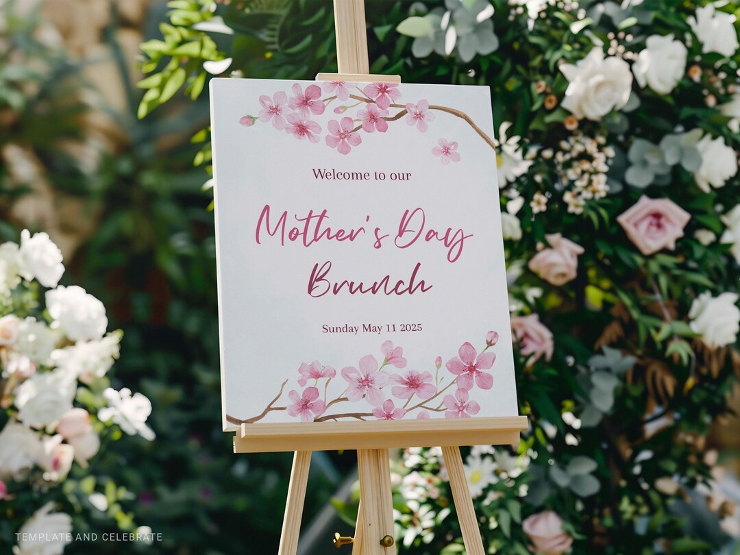 Editable Mother's Day Brunch Welcome Sign, Cherry Blossom Sakura ...