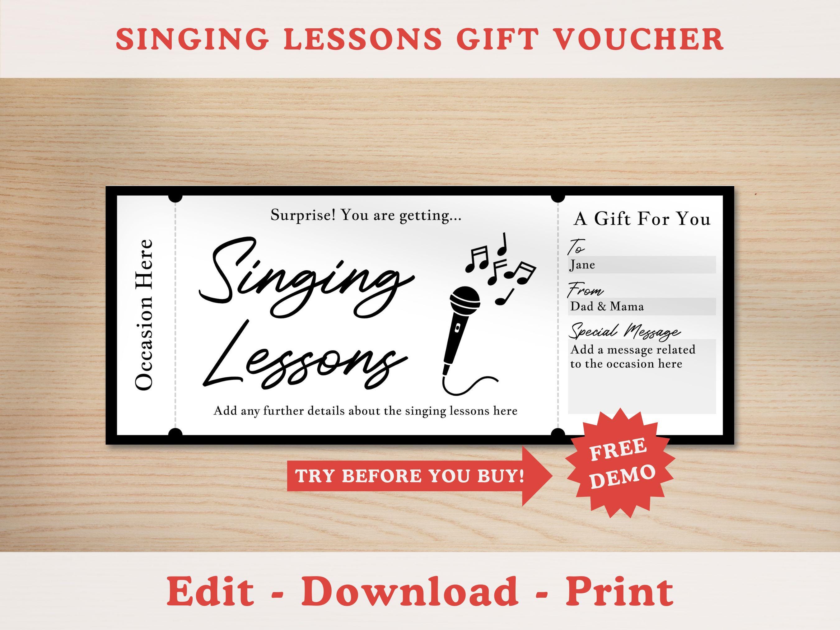 Editable Singing Lessons Gift Voucher Template, Printable Gift Ticket ...