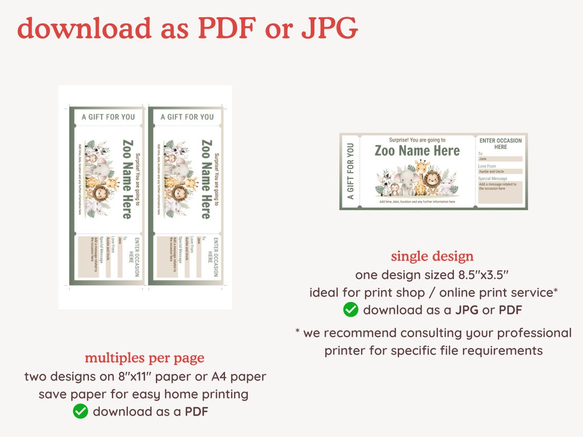 Editable Zoo Gift Voucher Template, Wildlife Safari Park Printable Gift ...