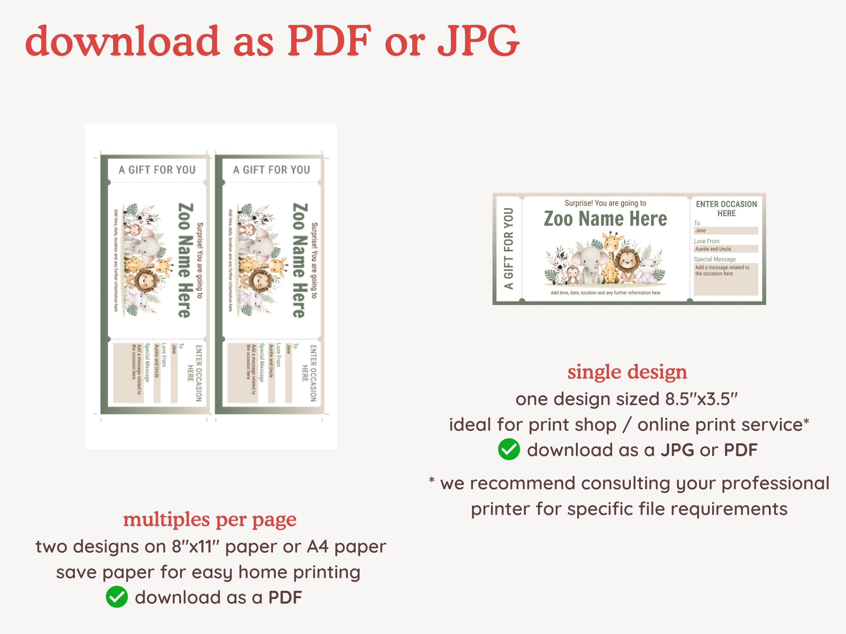 Editable Zoo Gift Voucher Template, Wildlife Safari Park Printable Gift ...