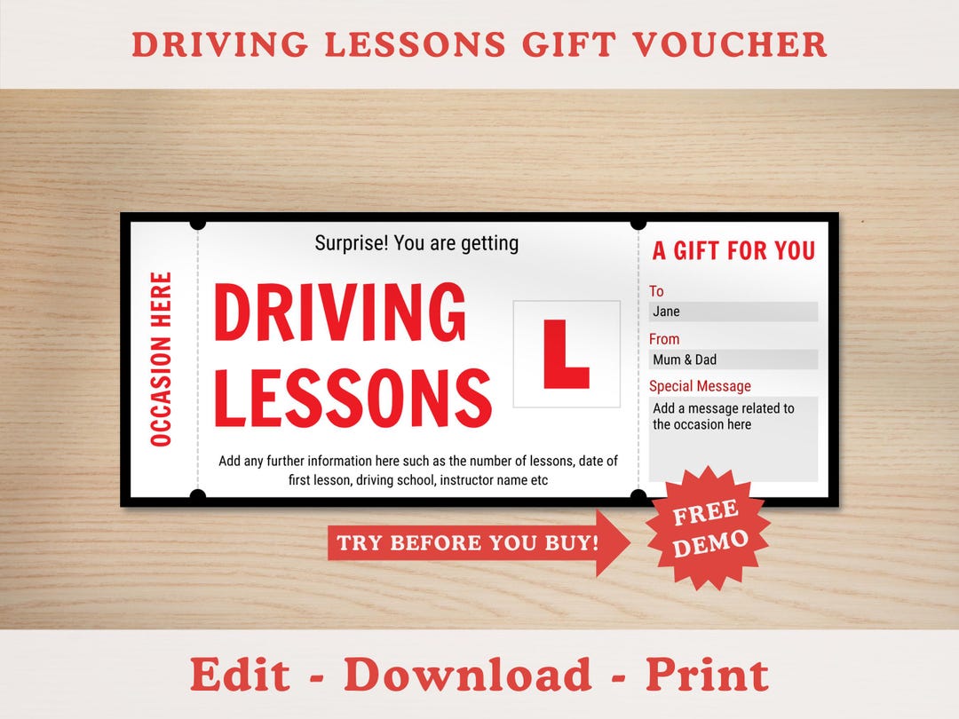 Editable Driving Lessons Gift Voucher Template, Printable Learner ...