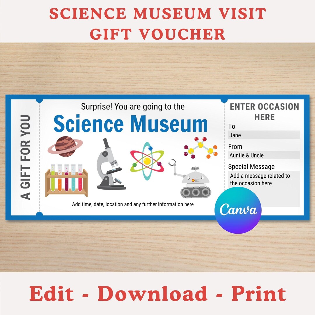 Editable Science Museum Gift Voucher Template, Science Centre Gift ...