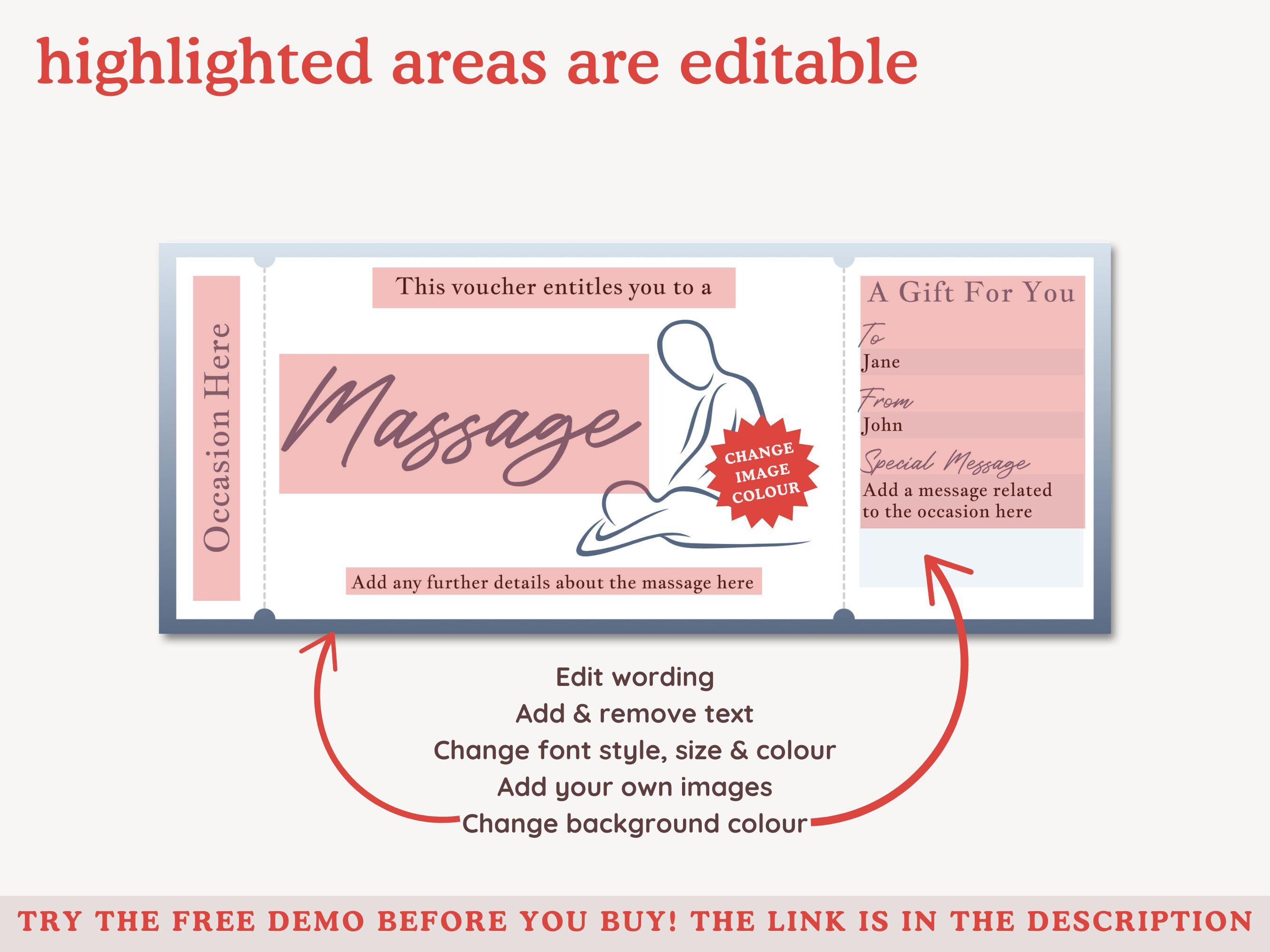 Editable Massage Gift Voucher Template, Body Massage Printable Gift ...