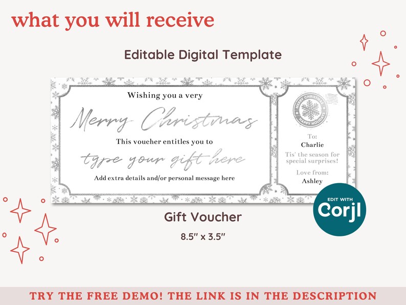 Editable Christmas Gift Voucher Template, Printable Gift Voucher Ticket ...