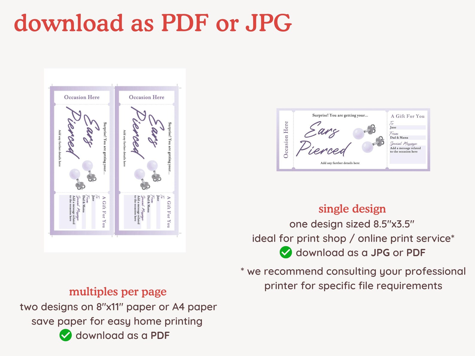 Editable Ears Pierced Gift Voucher Template, Ear Piercing Printable ...