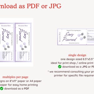 Editable Ears Pierced Gift Voucher Template, Ear Piercing Printable ...