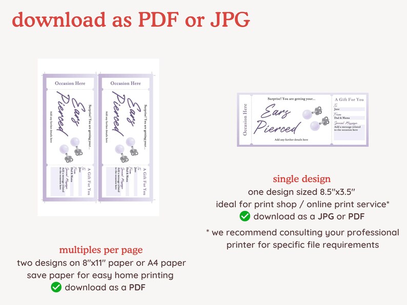 Editable Ears Pierced Gift Voucher Template, Ear Piercing Printable ...